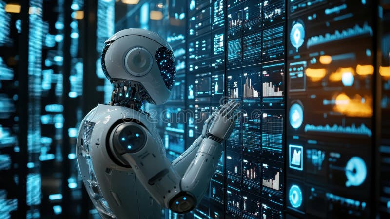 Futuristic Robot Analyzing Data High-tech Environment Digital Interaction Sci-fi Concept Stock ...