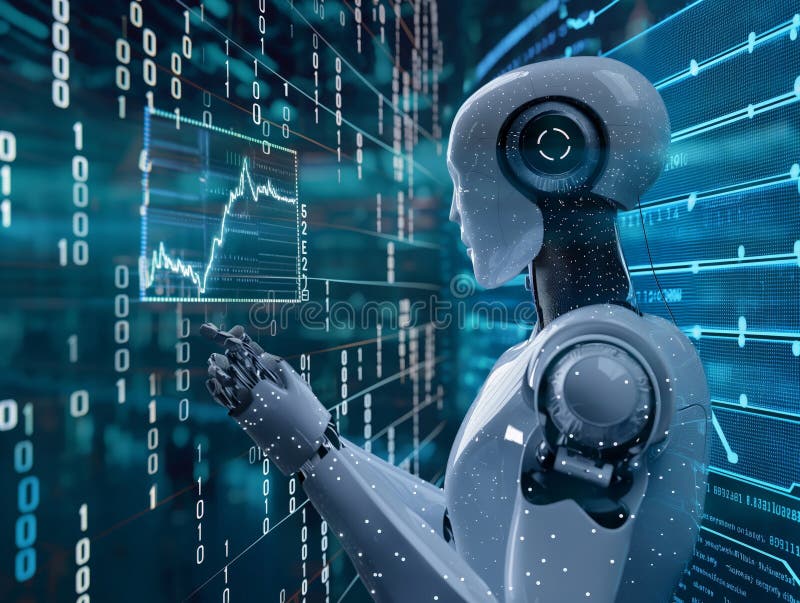 Futuristic Robot Analyzing Data Patterns Stock Image - Image of cyborg ...