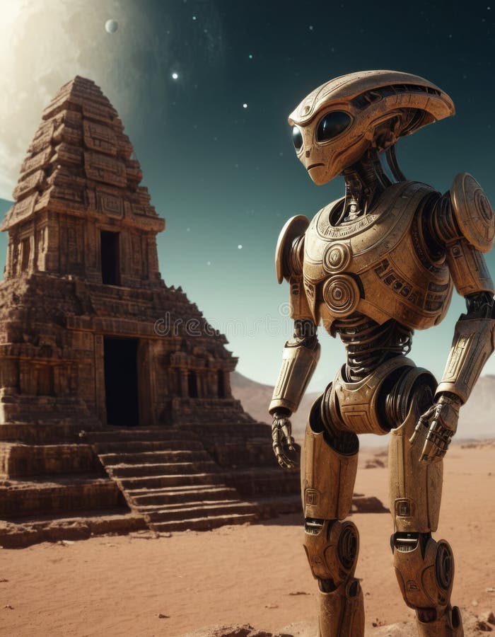 Futuristic Robot by Ancient Temple Stock Image - Image of spirituality ...
