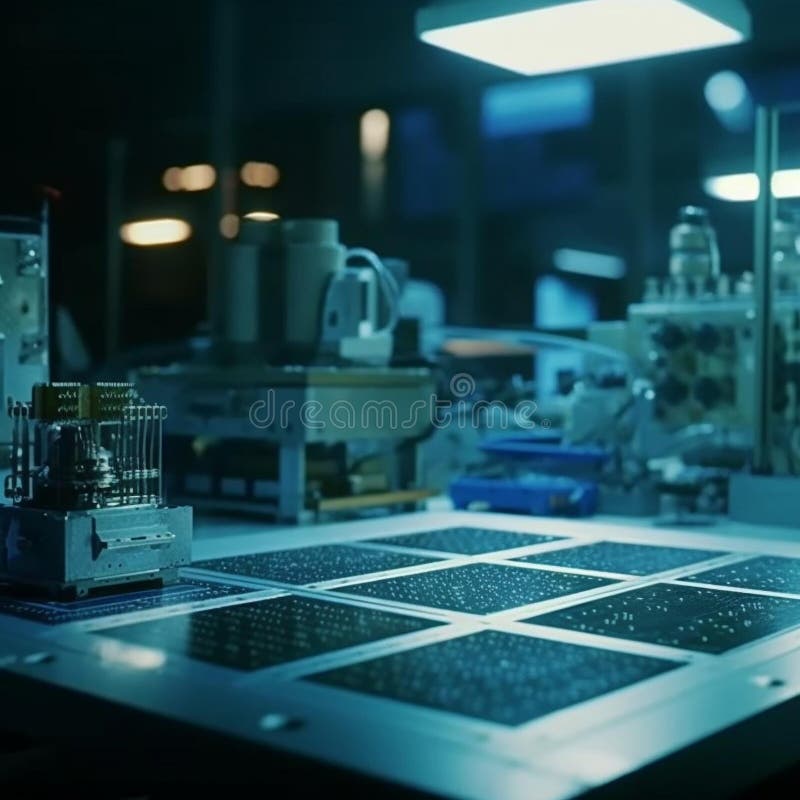 Futuristic Robot Arm Assembling Computer Chips in Factory Stock ...