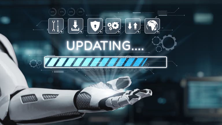Futuristic Robot Arm Displaying Software Update Progress Bar with ...