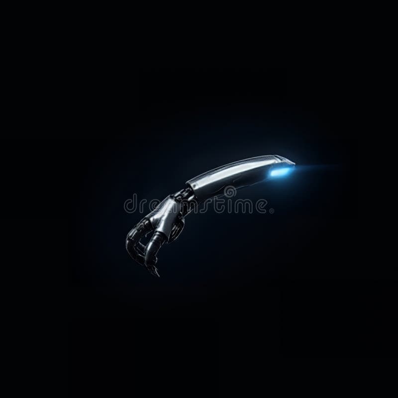 Futuristic Robot Arm Reaching Out with Glowing Light Against Dark ...