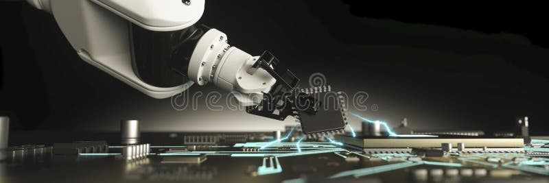 Robot Arm Working with Electronics 3d Render Stock Illustration ...