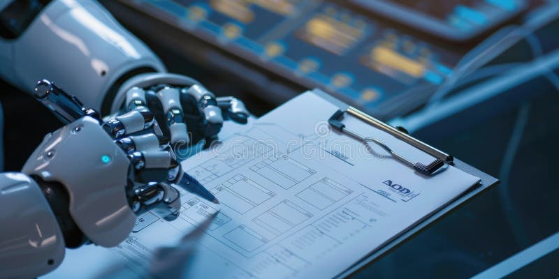 A Futuristic Robot Arm is Writing on a Clipboard, Demonstrating ...