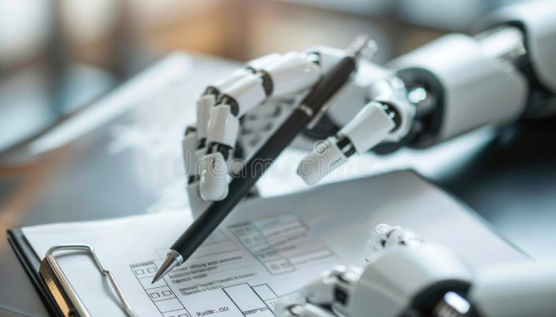 A Futuristic Robot Arm is Writing on a Clipboard, Demonstrating ...