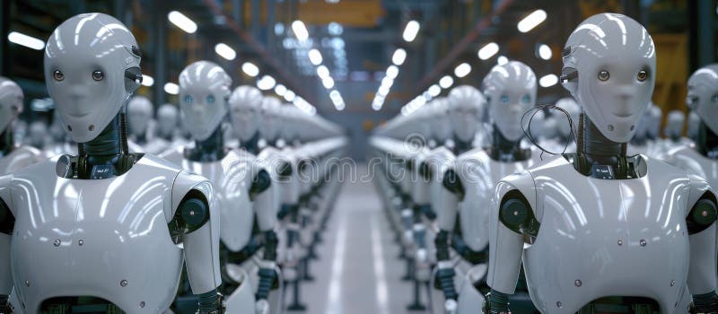 Futuristic Robot Army in Hightech Facility with Advanced Automation and ...