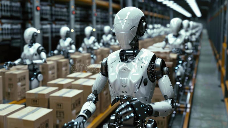 Futuristic Robot Army in Hightech Facility with Advanced Automation and ...