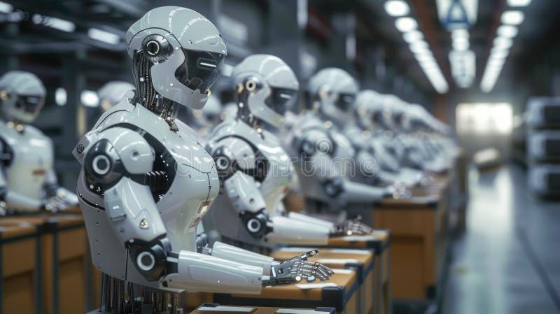Futuristic Robot Army in Hightech Facility with Advanced Automation and ...