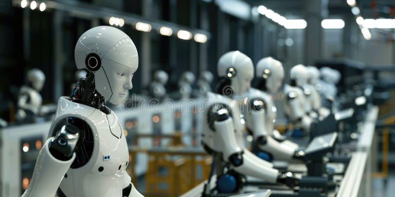 Futuristic Robot Army in Hightech Facility with Advanced Automation and ...