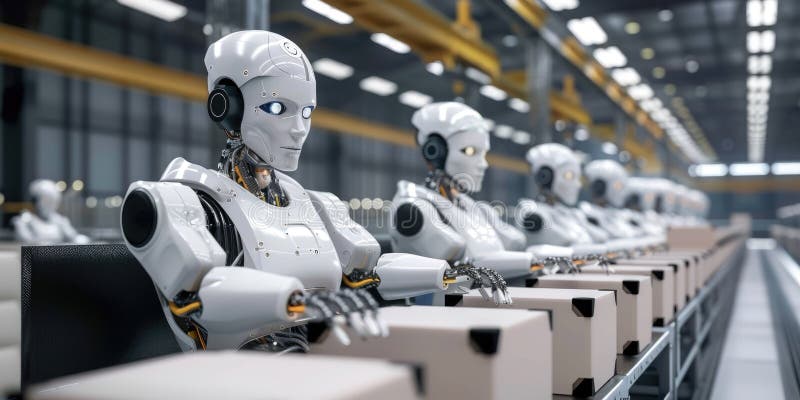 Futuristic Robot Army in Hightech Facility with Advanced Automation and ...