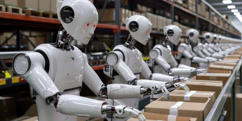 Futuristic Robot Army in Hightech Facility with Advanced Automation and ...