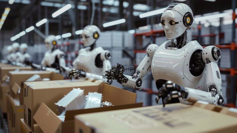 Futuristic Robot Army in Hightech Facility with Advanced Automation and ...