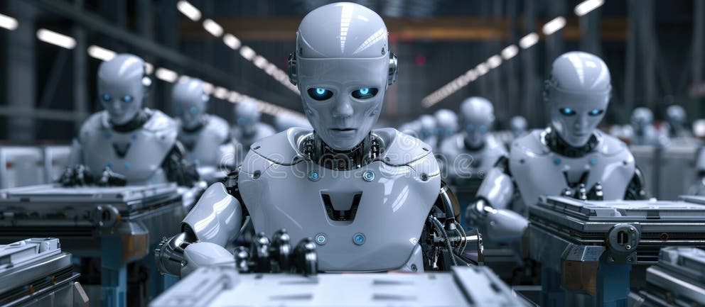 Futuristic Robot Army in Hightech Facility with Advanced Automation and Precision Engineering ...