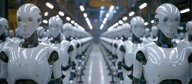 Futuristic Robot Army in Hightech Facility with Advanced Automation and ...