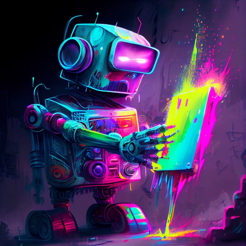Futuristic Robot, Artificial Inteligence Making an Image. Stock ...