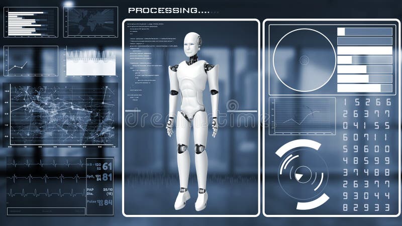 Futuristic Robot, Artificial Intelligence CGI Big Data Analytics and Programming Stock ...