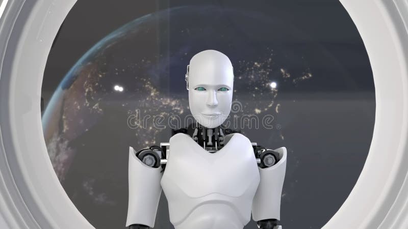 Humanoid Robot in Futuristic Spaceship Interior with Empty Space for ...