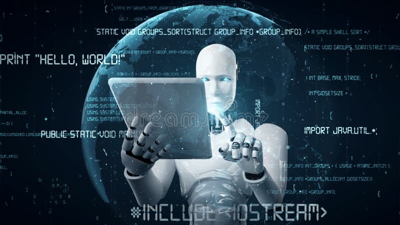 Futuristic Robot Artificial Intelligence Huminoid AI Programming Coding ...