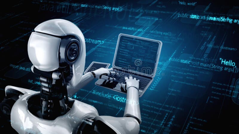 Futuristic Robot Artificial Intelligence Huminoid AI Programming Coding Stock Footage - Video of ...