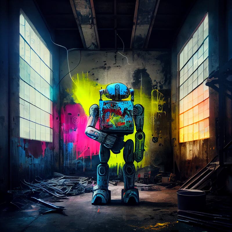 Futuristic Robot, Artificial Intelligence Standing in His Art Studio ...
