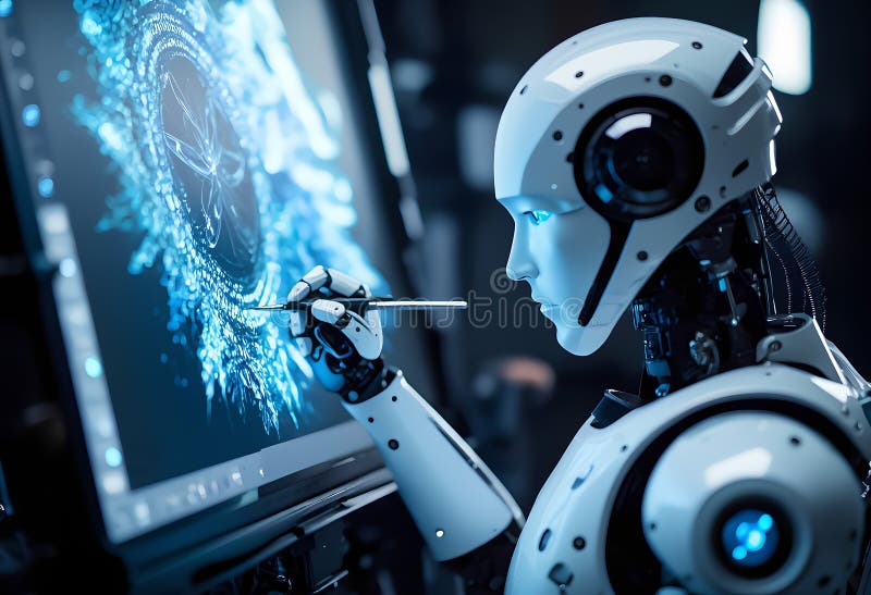 A Futuristic Robot Artist Skillfully Creating a Stunning Digital ...