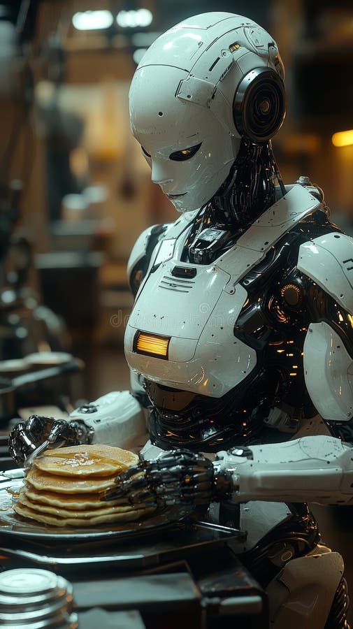 Futuristic Robot Assembling Pancakes in a Tech-driven Kitchen Stock ...