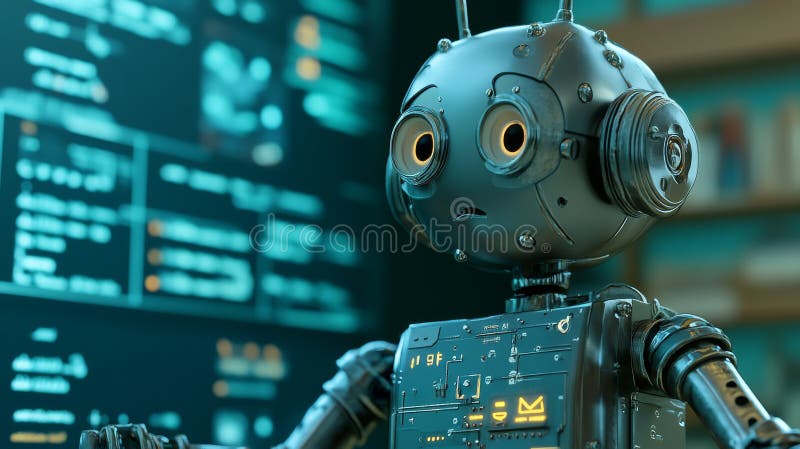 Futuristic Robot Assistant with Expressive Face in High-tech ...