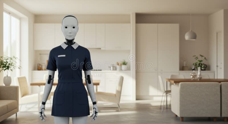 Futuristic Robot Assistant in Modern Home Interior Stock Photo - Image ...