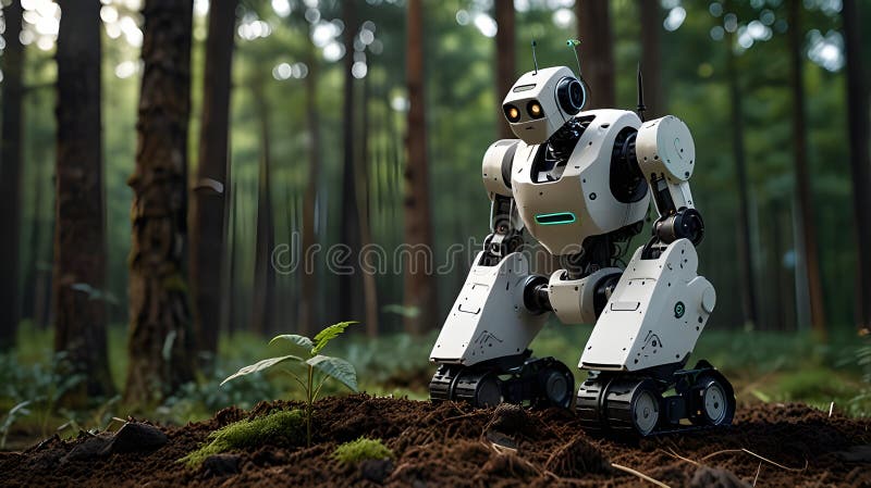A Futuristic Robot Assisting in Tree Planting and Forest Care Stock ...