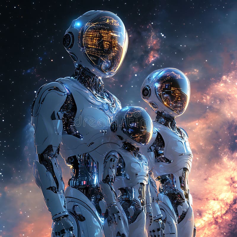 Futuristic Robot Astronauts Space Exploration Family Stock Illustration ...