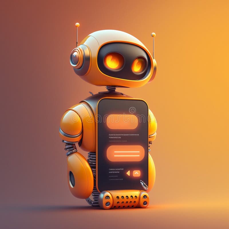 Futuristic Robot with Big Screen. Concept of Chatbot with Artificial ...