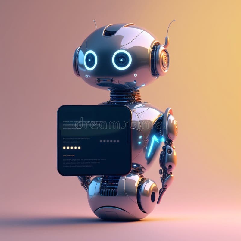 Futuristic Robot with Big Screen. Concept of Chatbot with Artificial ...