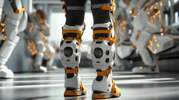 Futuristic Robot Boots in a Technological Setting Stock Illustration ...