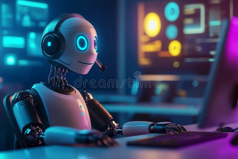 A Futuristic Robot Call Center Agent Performing Tasks and Interacting ...