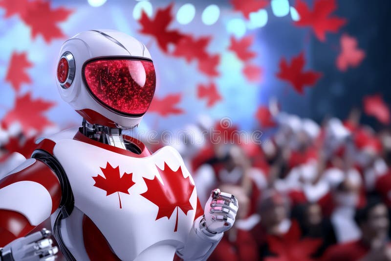 Futuristic Robot with Canadian Flag in Celebratory Atmosphere Stock ...
