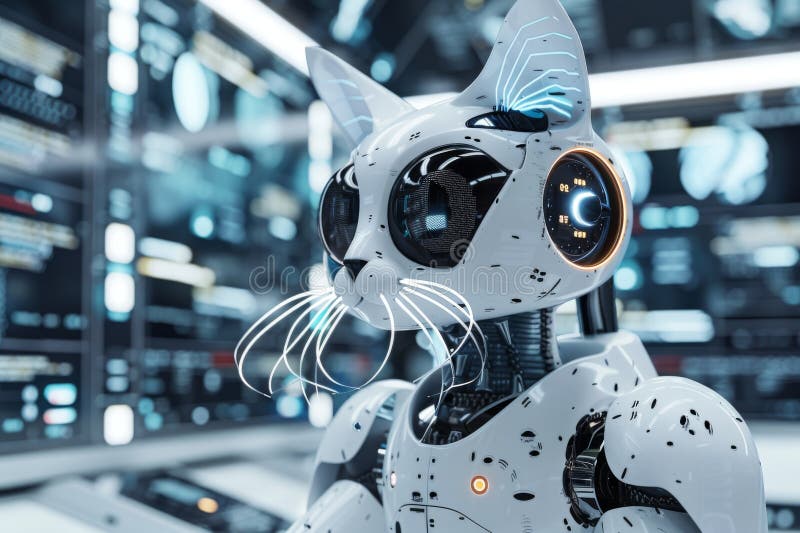 Futuristic Robot Cat Coding Stock Illustration - Illustration of ...