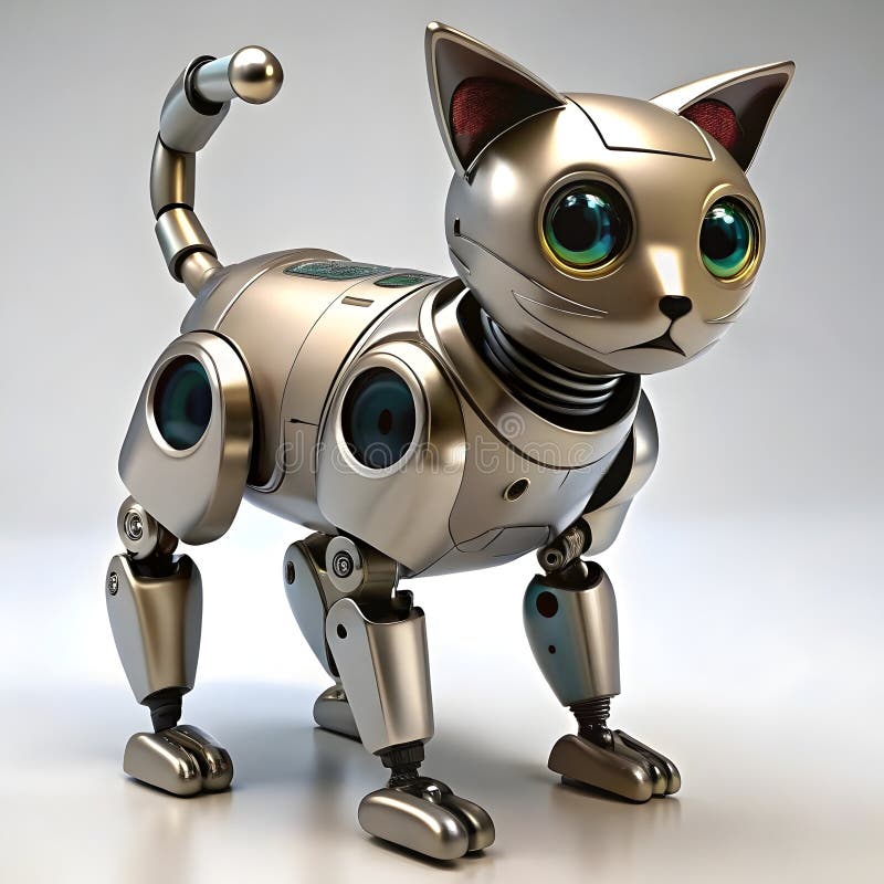 Futuristic Robot Cat Isolated on a Plain Gray Backdrop Stock ...