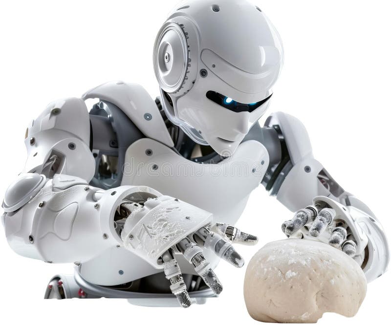 Futuristic Robot Chef Kneading Dough in Modern Kitchen Scene Stock ...