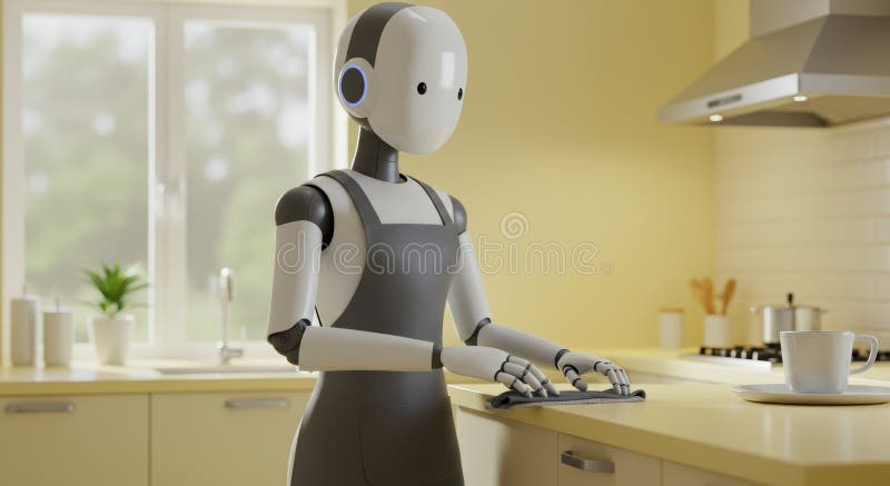 Ai Generated Humanoid Robot Preparing Breakfast Modern Kitchen Stock ...