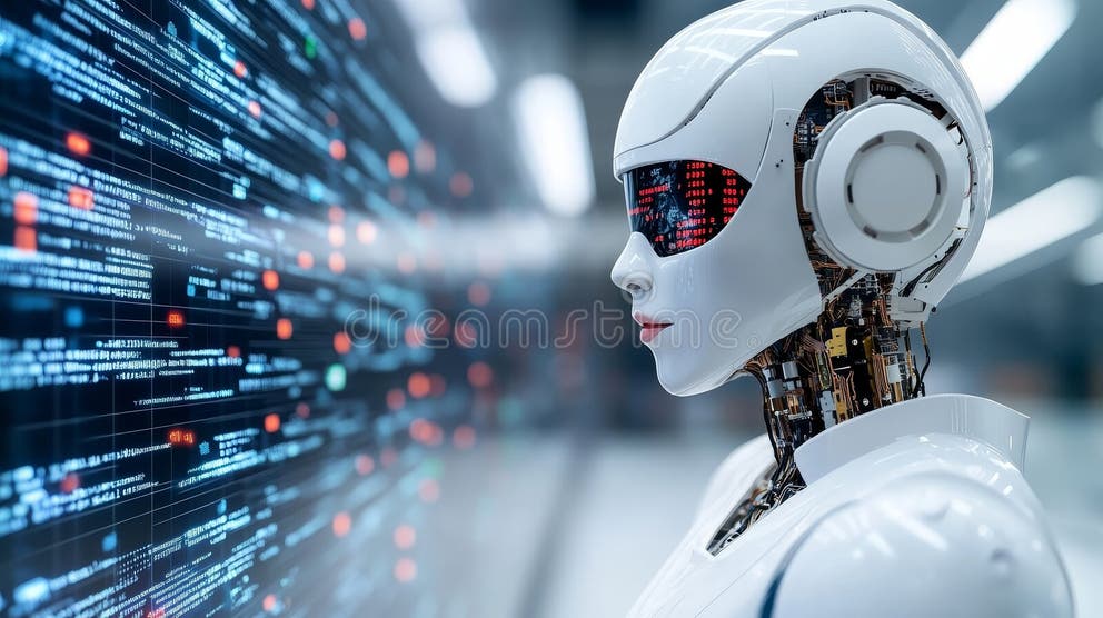 Futuristic Robot with Code Display Reflecting Technological Innovation ...