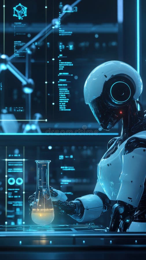 Futuristic Robot Conducts Analysis in High-tech Laboratory Setting ...