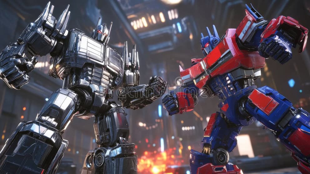 Futuristic Robot Confrontation in an Industrial Environment Stock Image ...