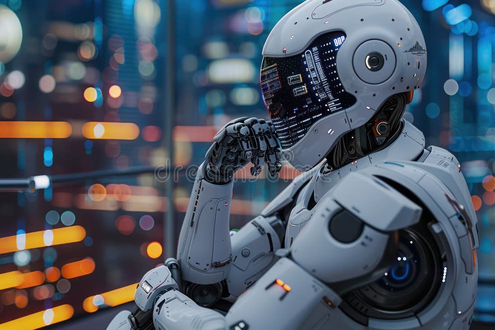 Futuristic Robot in Contemplation a Glimpse into the Advanced AI and ...