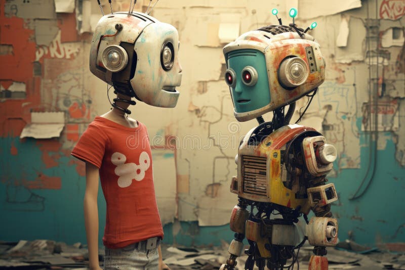 Futuristic Robot Couple Friends AI Generated Stock Photo - Image of ...