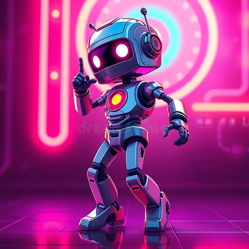 A Futuristic Robot Dances in Vibrant Neon Light Stock Image - Image of ...