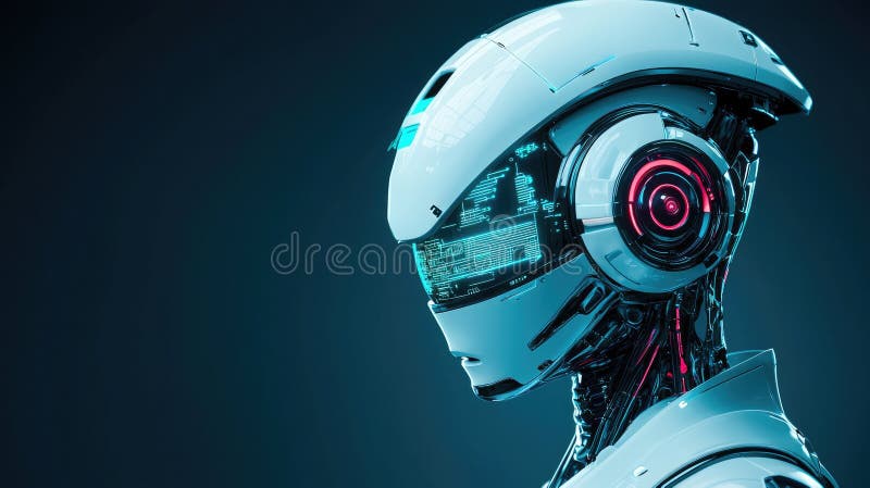 Futuristic Robot Design Featuring a Sleek Helmet with Illuminated Accents and a High-tech ...