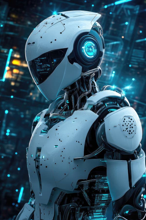 Futuristic Robot Design with Glowing Elements in a High-tech Urban ...