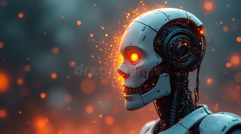 This Futuristic Robot, Designed with a Skull-like Structure Stock ...