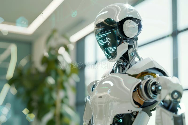 Futuristic Robot with Digital Interface in a Modern Office Setting ...