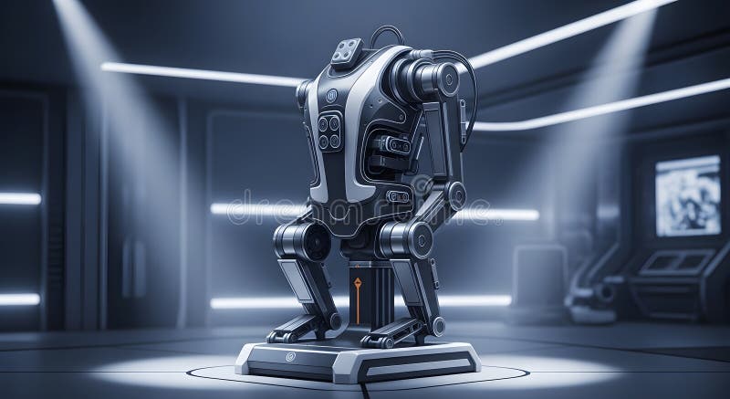 Futuristic Robot Displayed in Sleek High Tech Showroom for Innovative ...